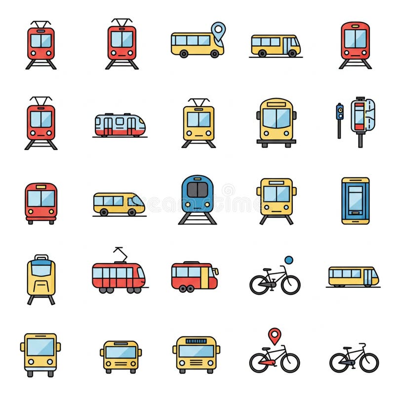Icons Representing Various Modes of Transportation, Including Buses ...