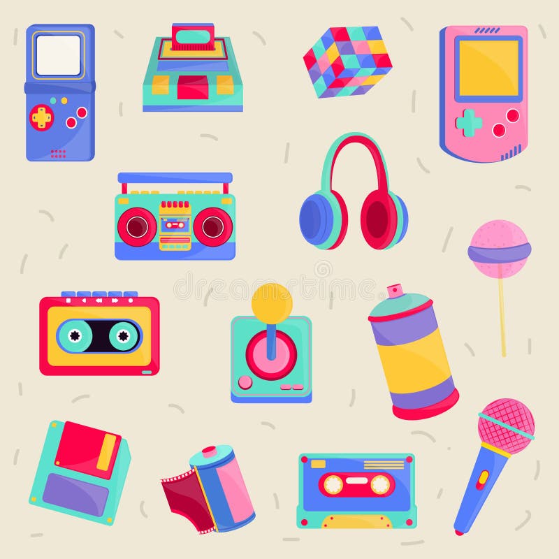 Icons retro trendy stock vector. Illustration of cassette - 258142211