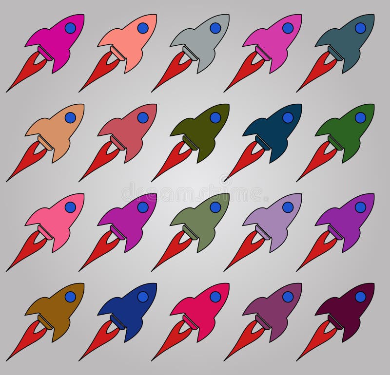 Icons Rocket Different Colors. Raster Stock Illustration - Illustration ...