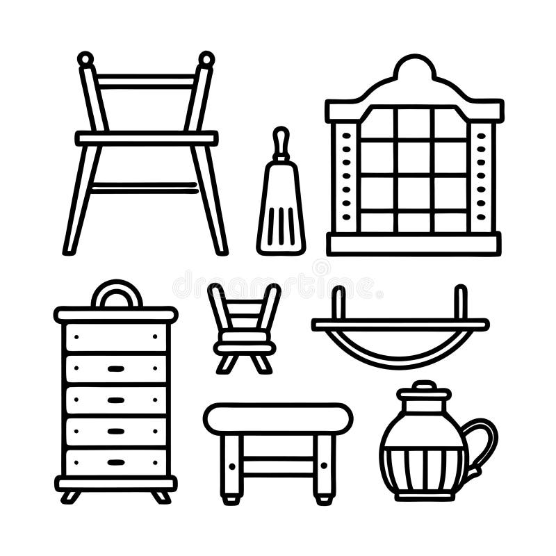Icons for Rustic Cottage Furniture Design Stock Vector - Illustration ...
