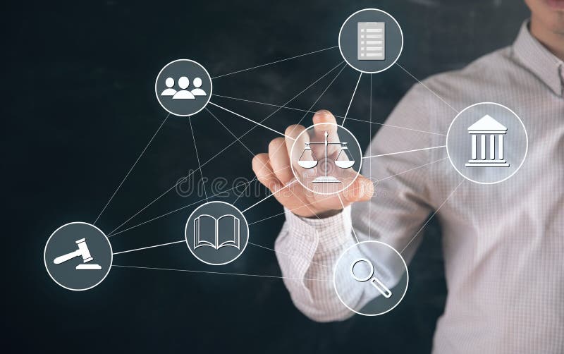 Icons of Scales and Justice on the Screen Stock Image - Image of judge ...