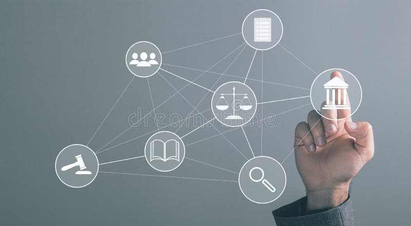 Icons of Scales and Justice on the Screen Stock Photo - Image of gavel ...