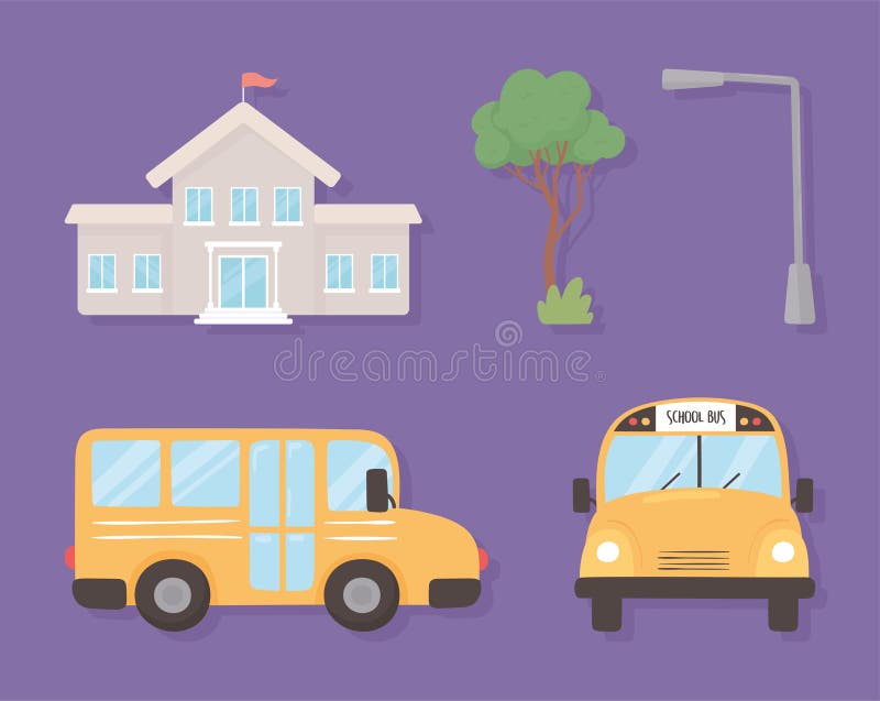 Icons School Bus and Building Stock Vector - Illustration of building ...
