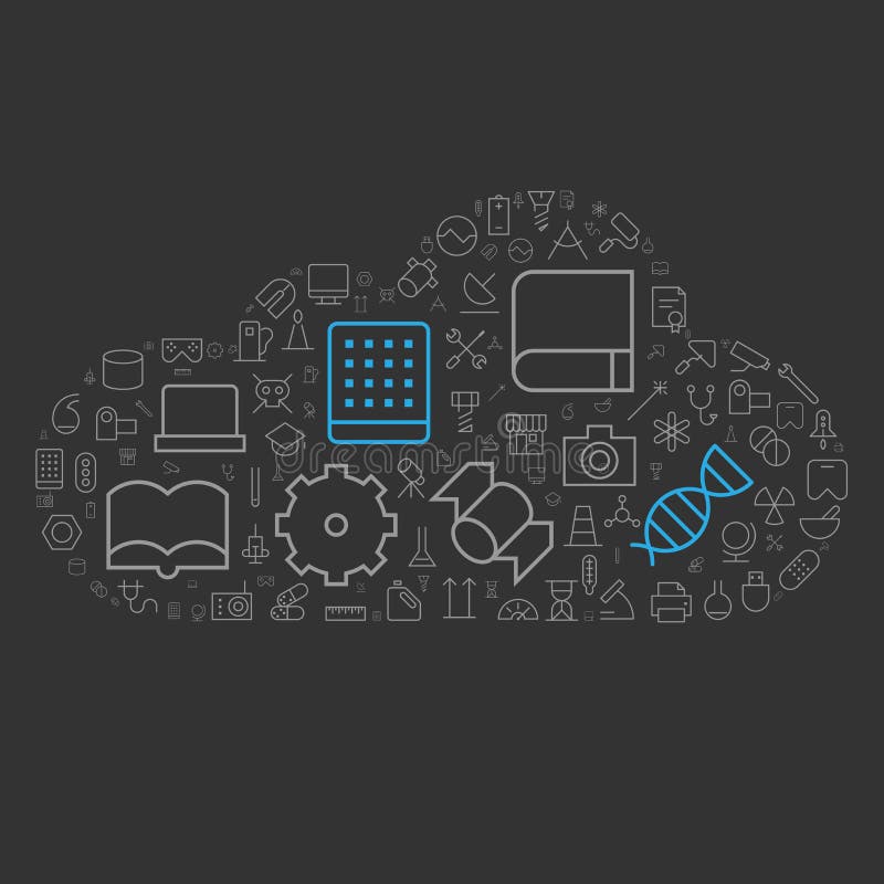 Icons for Science, Technology and Industrial in Cloud Shape Stock ...