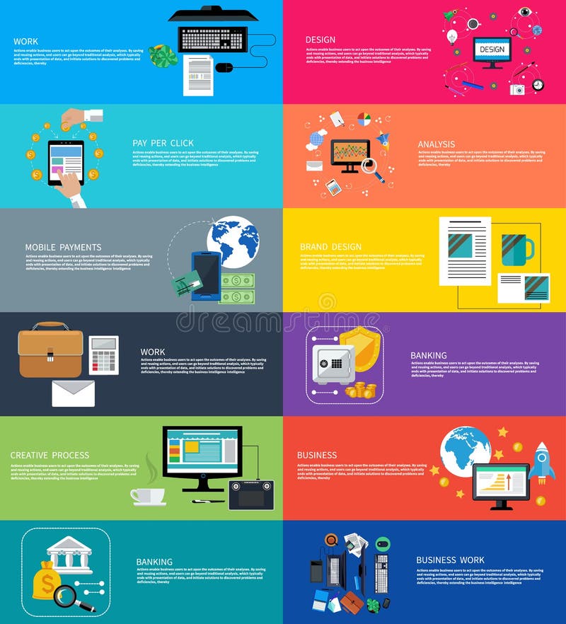 Icons Set Banners for Business Stock Vector - Illustration of ...