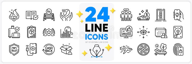Icons Set of Cash Transit, Cable Section and Laureate Line Icons. for ...