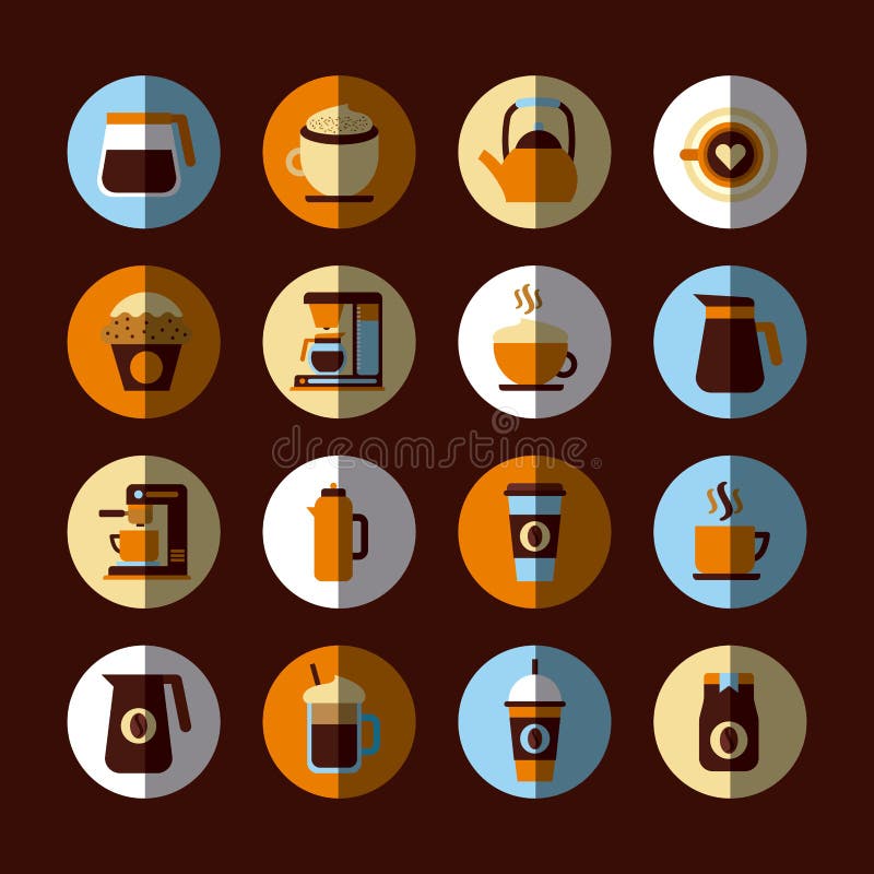 Icons Set Coffee Delicious Flat Stock Vector - Illustration of elements ...