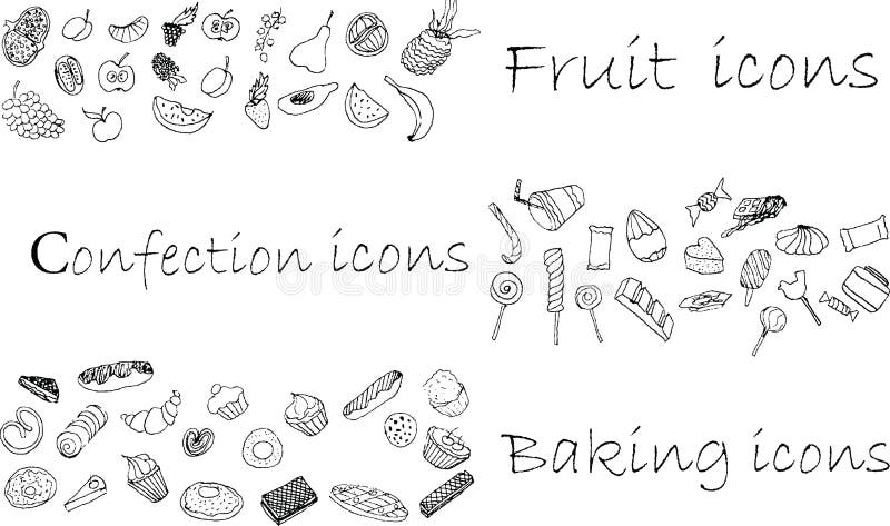 Icons Set , Confection, Baking and Fruit Stock Vector - Illustration of ...