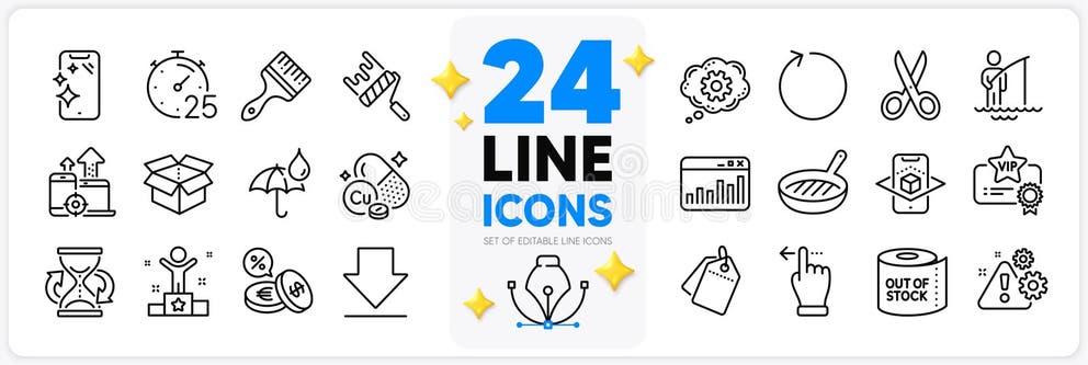 Icons Set of Copper Mineral, Paint Roller and Winner Line Icons. for ...