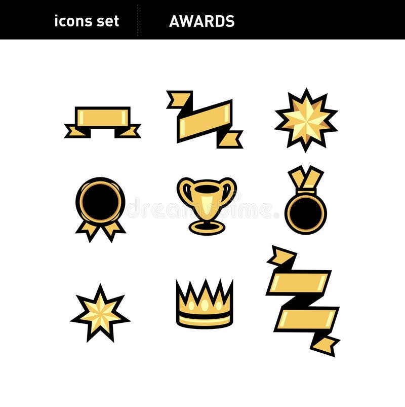 Icons Set; Different Awards Signs Stock Illustration - Illustration of ...