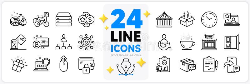 Icons Set of Fake Internet, Bitcoin and Open Door Line Icons. for Web ...