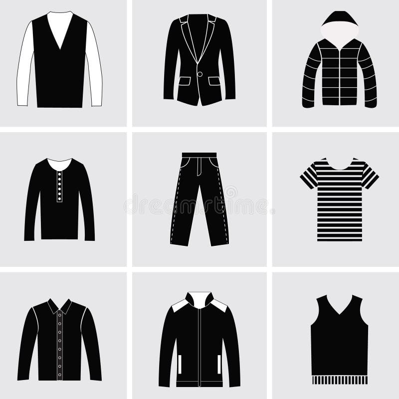 Icons Set of Fashion Elements Men Clothes Stock Vector - Illustration ...