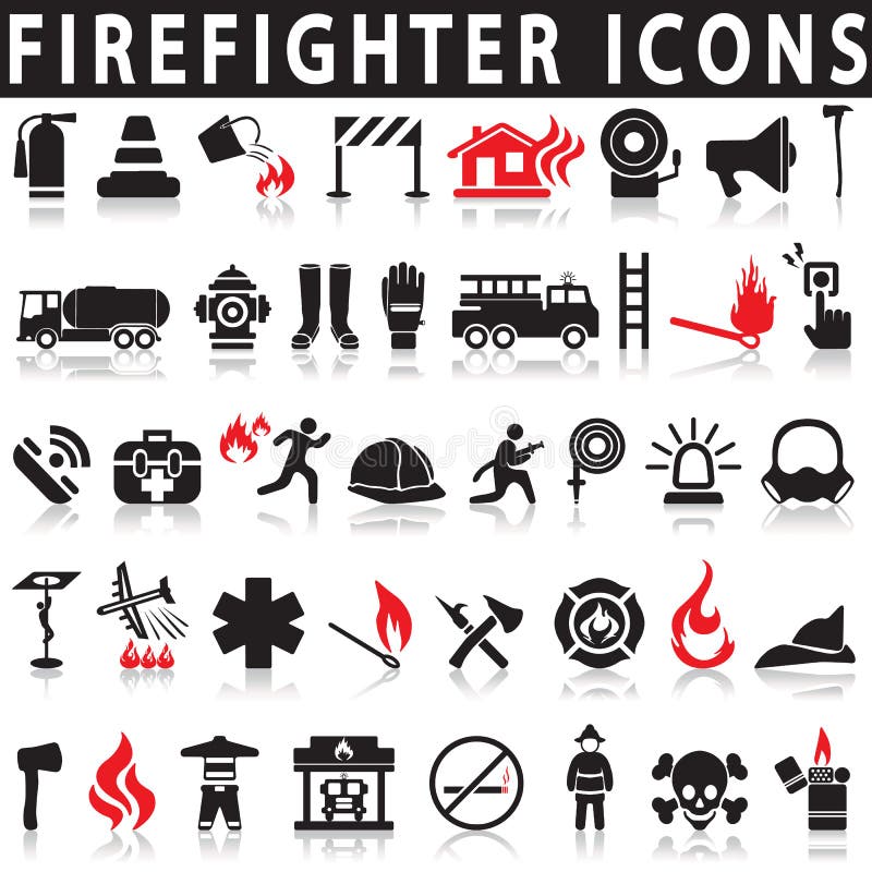 Icons set firefighter stock vector. Illustration of danger - 84157614