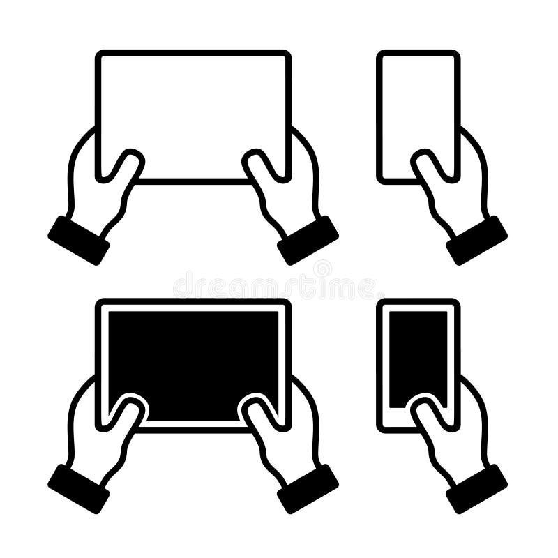 Icons Set of Hands Holding Smart Phone and Tablet Stock Vector ...