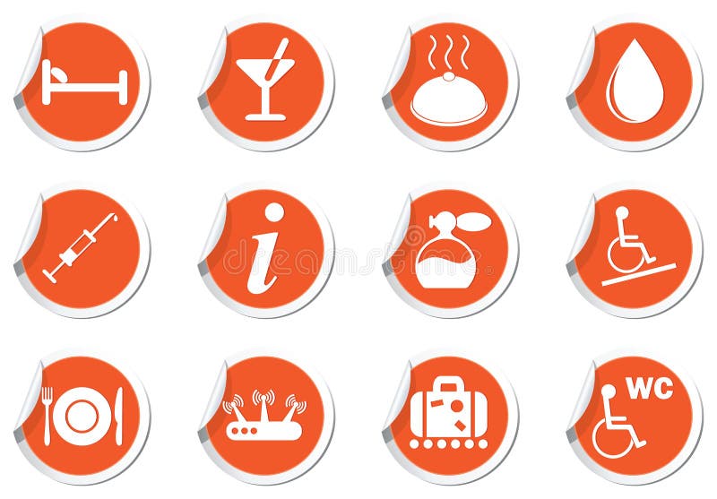 Icons set on orange labels stock vector. Illustration of network - 63312857