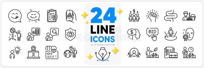 Icons Set of Pay, Augmented Reality and Smile Chat Line Icons. for Web ...