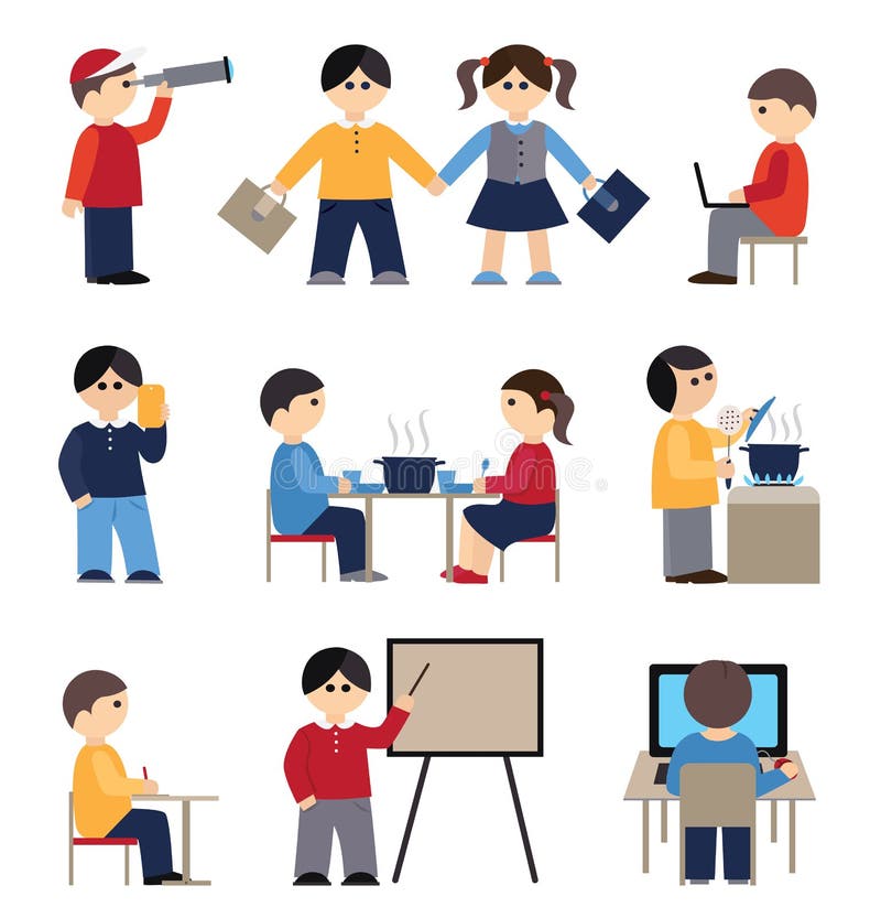 Icons of Students a Boy and a Girl in a Graduate Cap, Color Image Stock ...