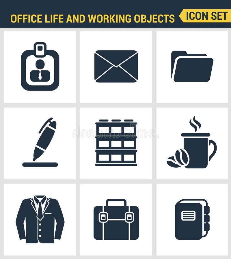 Icons Set Premium Quality of Business Items, Office Tools, Working ...