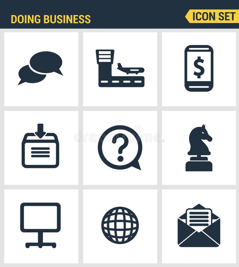 Icons Set Premium Quality of Doing Business Using Technology and ...