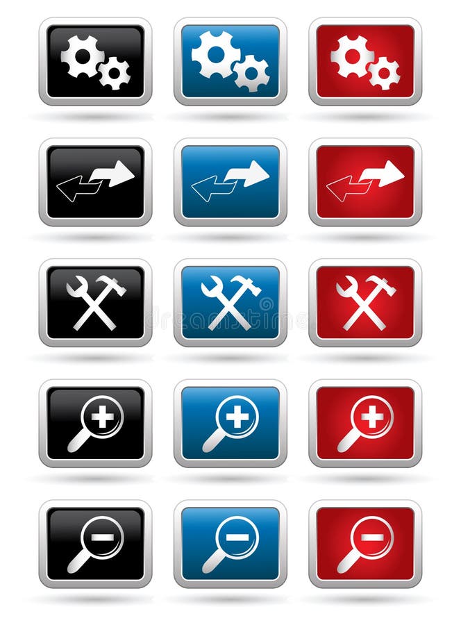 Icons Set on the Rectangular Buttons Stock Vector - Illustration of ...