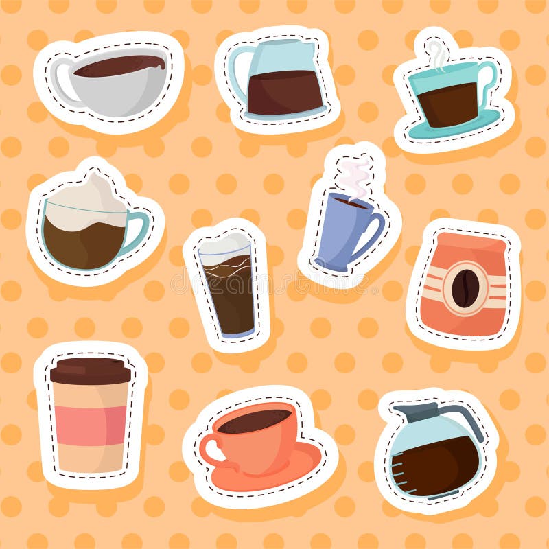 Set of stickers coffee stock vector. Illustration of design - 237507535