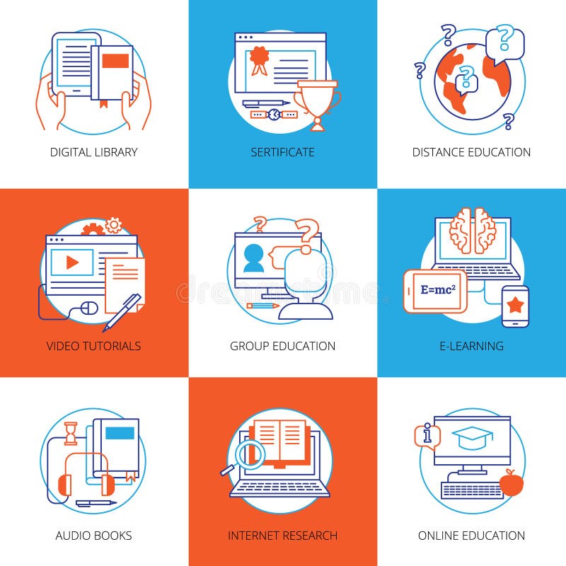 Icons Set on Theme Online Education Stock Vector - Illustration of ...