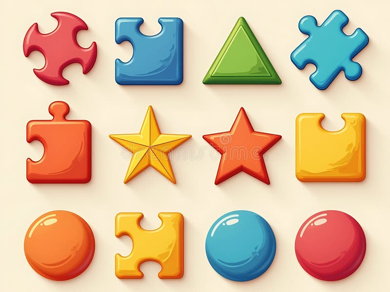 Icons Set of Various Puzzle Shapes in Bright, Playful Colors Stock ...
