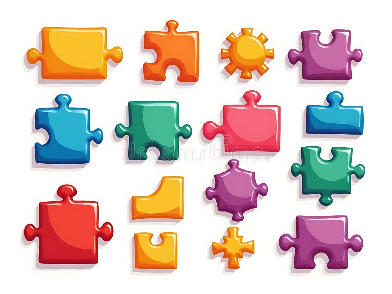 Icons Set of Various Puzzle Shapes in Bright, Playful Colors Stock ...