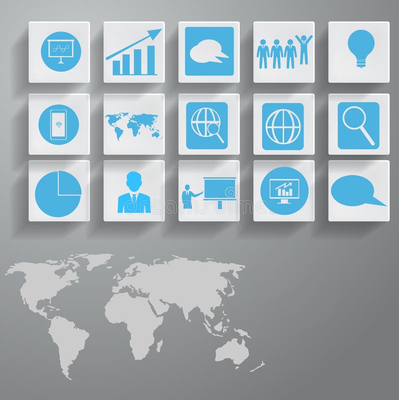 Icons Set and World Map, for Design Stock Vector - Illustration of ...