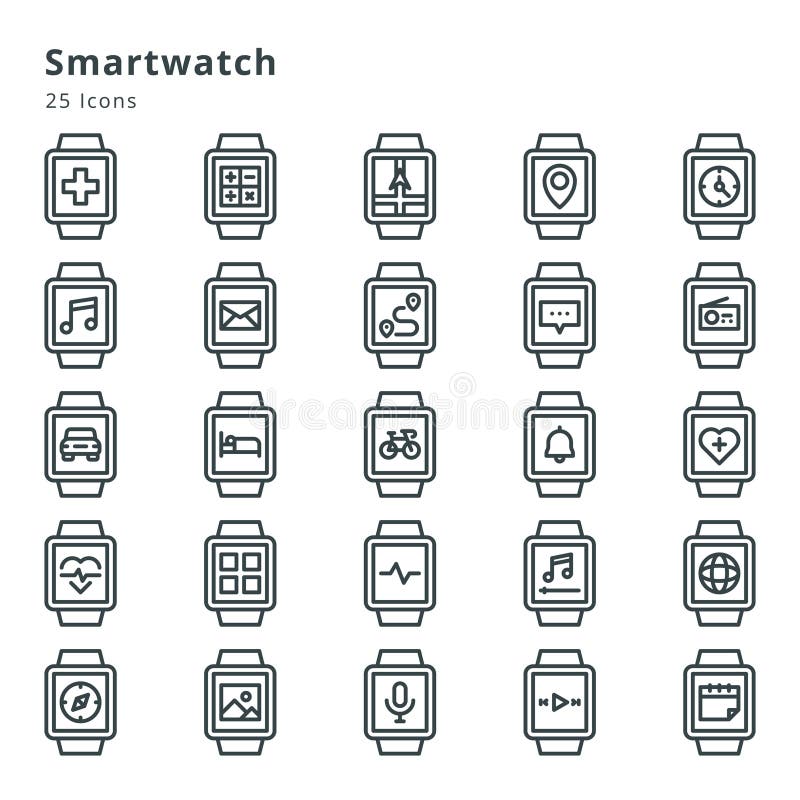 25 Icons on Smartwatch and App Stock Vector - Illustration of iron ...