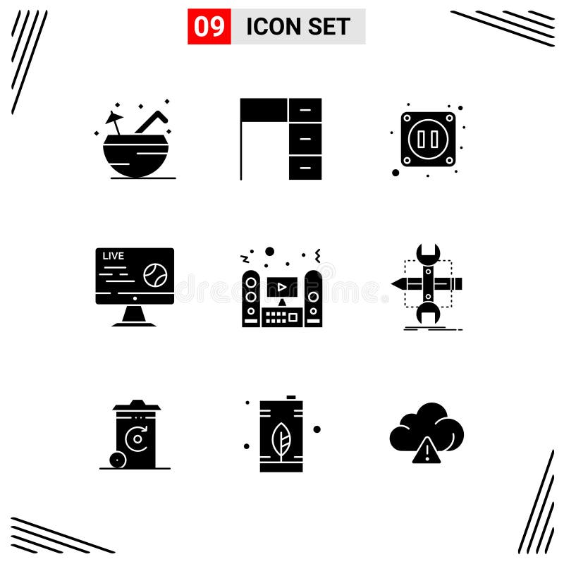 9 Icons Solid Style. Grid Based Creative Glyph Symbols for Website ...