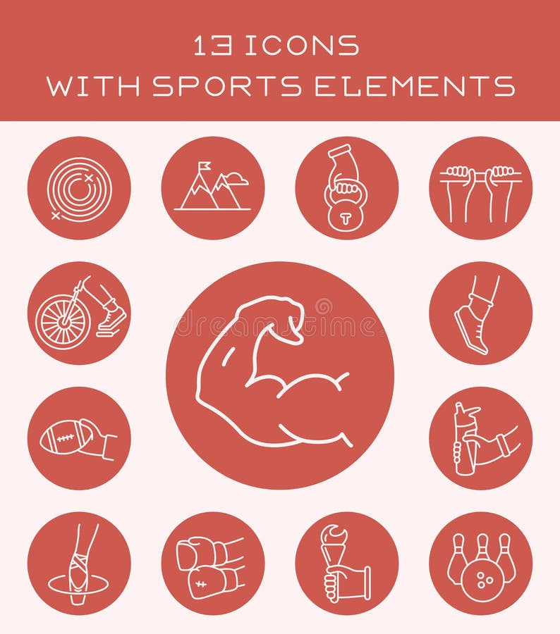 13 Icons with Sports Elements. Stock Vector - Illustration of games ...