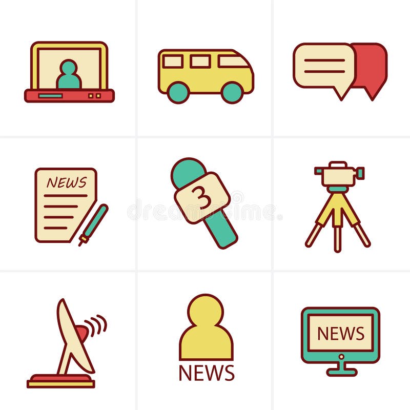 News reporter icons set. stock illustration. Illustration of report ...