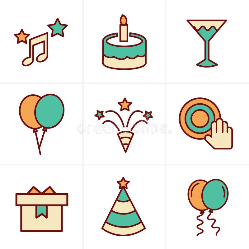 Icons Style Party Icons Set Stock Vector - Illustration of party, gift ...