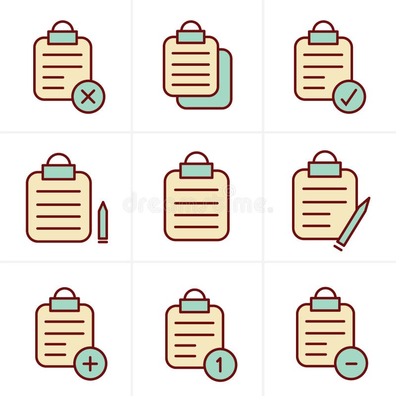 Icons Style Vector Isolated Clipboard, List Icons Set Stock Vector ...