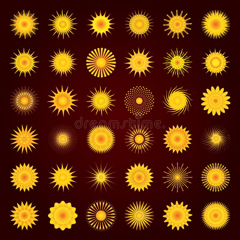 Icons Suns of Various Shapes - Vector Set Stock Vector - Illustration ...
