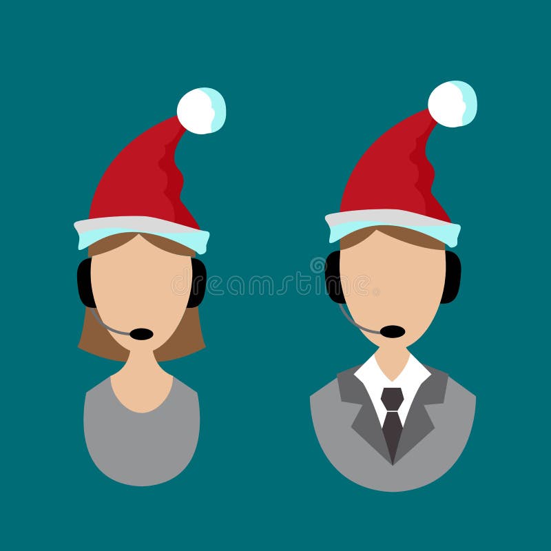 Icons Support in Santa Hats Stock Vector - Illustration of customer ...