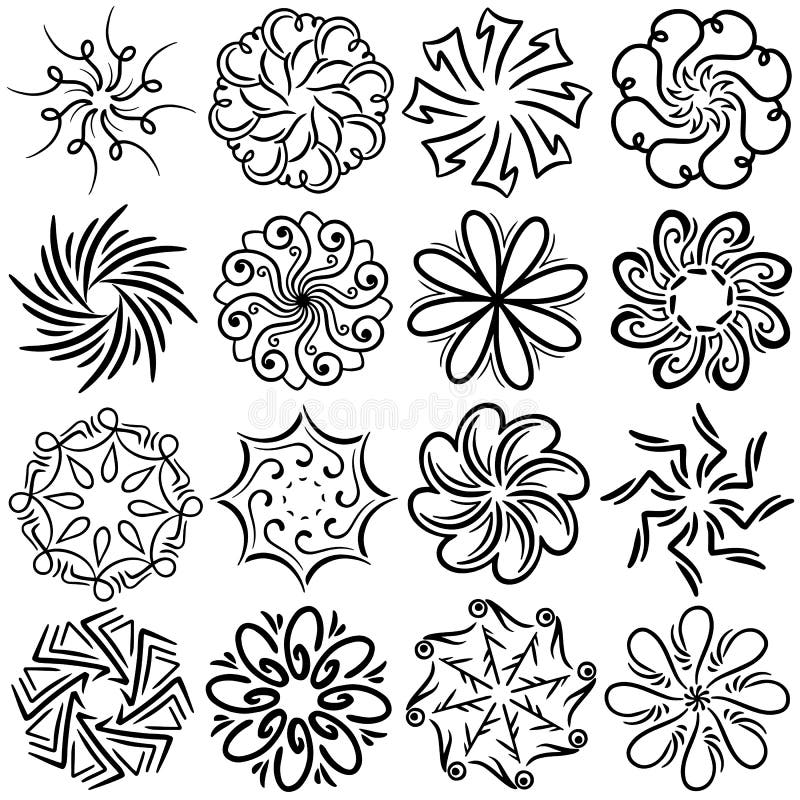 Icons with Swirls and Flower Elements Stock Vector - Illustration of ...