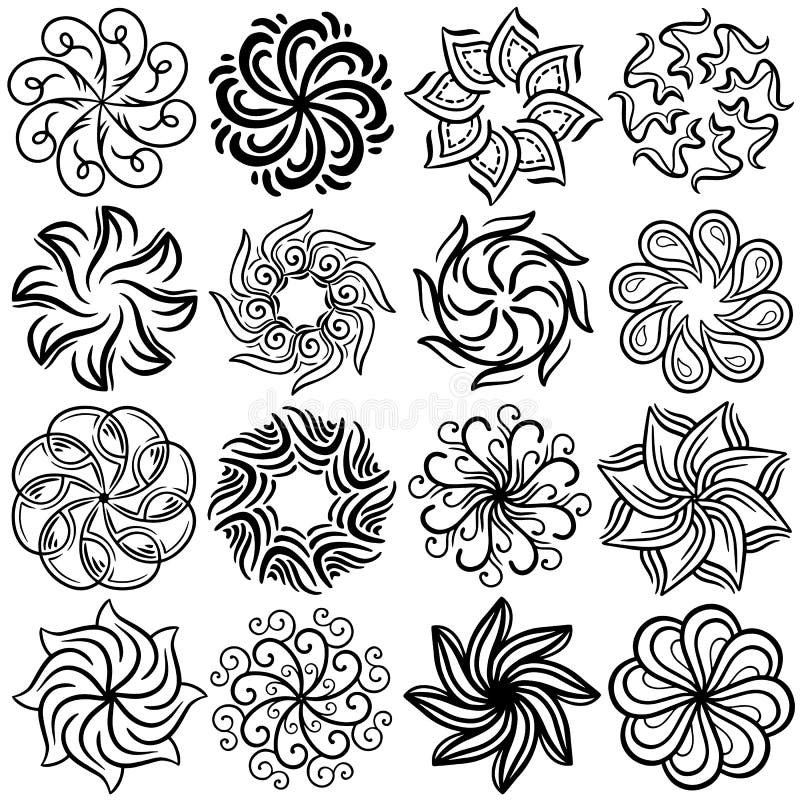 Icons with Swirls and Flower Elements Stock Vector - Illustration of ...