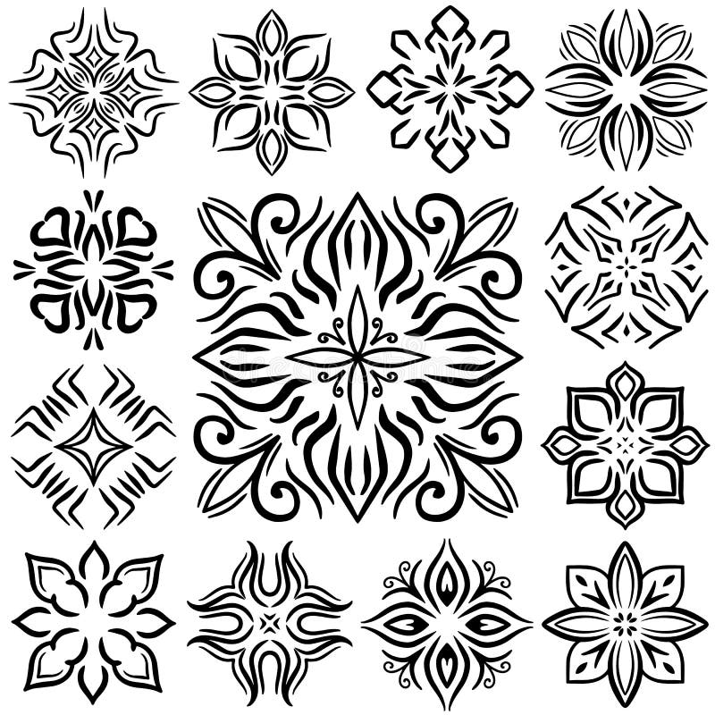 Simple Icons with Swirls and Flower Elements Stock Vector ...