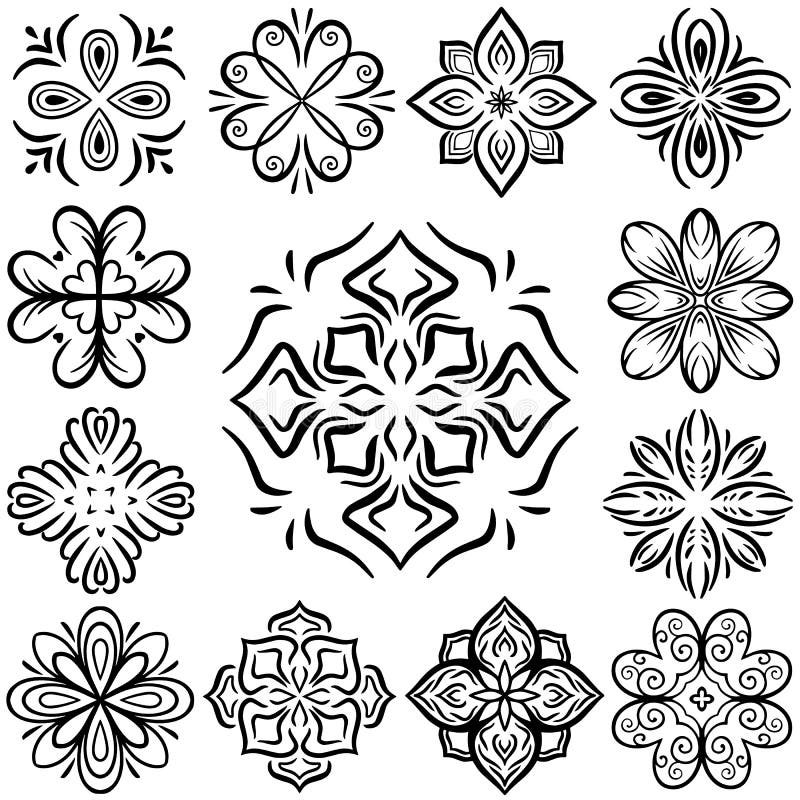 Openwork Simple Icons with Swirls and Flower Elements Stock Vector ...