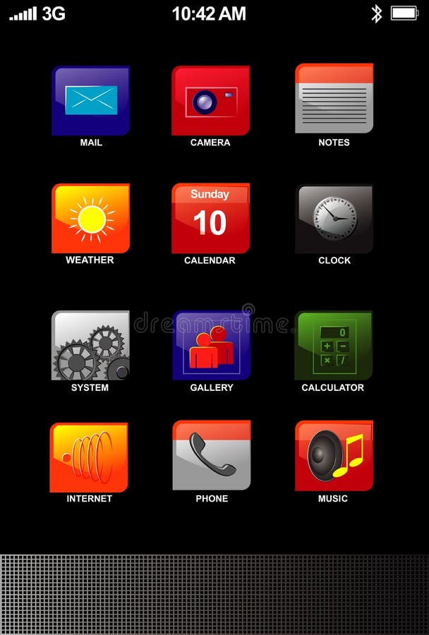 Icons on Tablet Phone Screen Stock Vector - Illustration of hitech ...