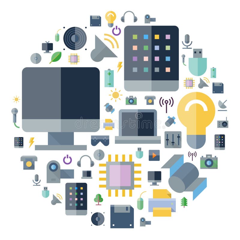 Icons for Technology and Devices Arranged in Circle Stock Vector ...