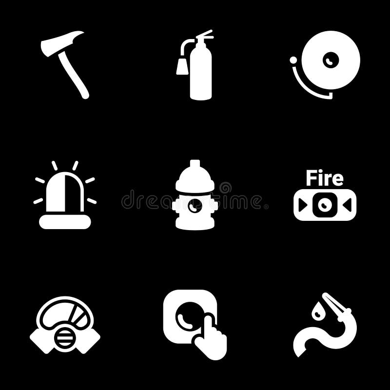 Icons for Theme Fire Department , Vector, Icon, Set. Black Background ...