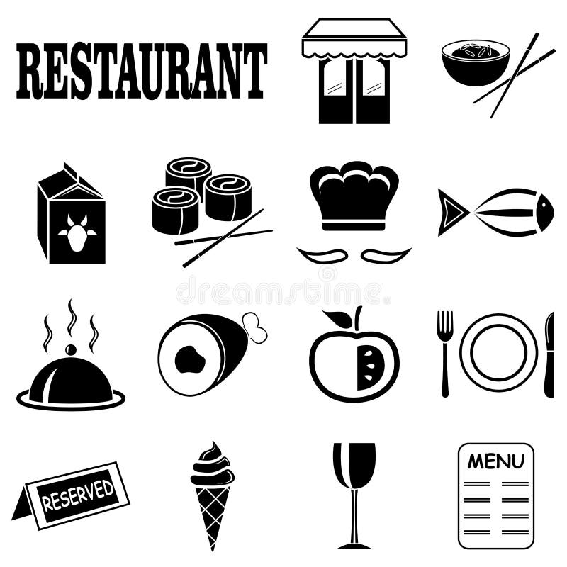 Icons on the Theme of the Restaurant Stock Vector - Illustration of ...