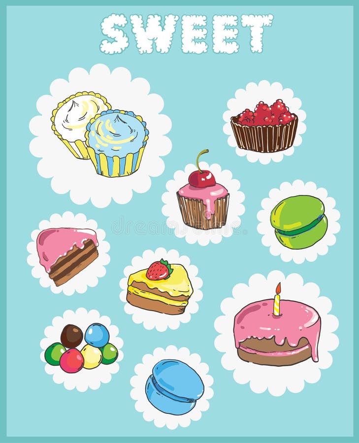 Icons on the Theme of Sweets. Cake Icons Stock Vector - Illustration of ...
