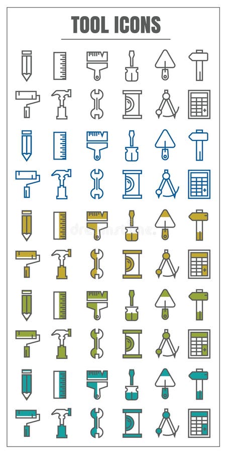 Icons Tool Vector Color Black Blue Yellow Green on White Background ...