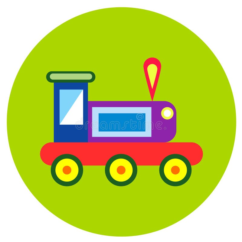 Icons Trains of Toys in the Flat Style. Vector Image on a Round Colored Background Stock Vector ...