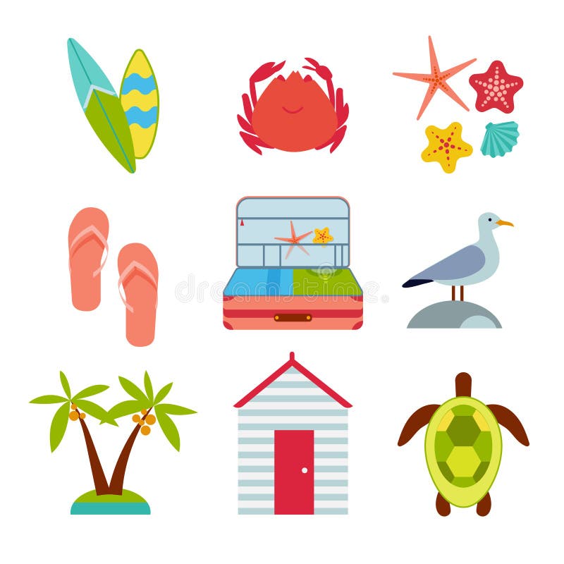 Icons of Travel, Summer in the Flat Style Stock Vector - Illustration ...