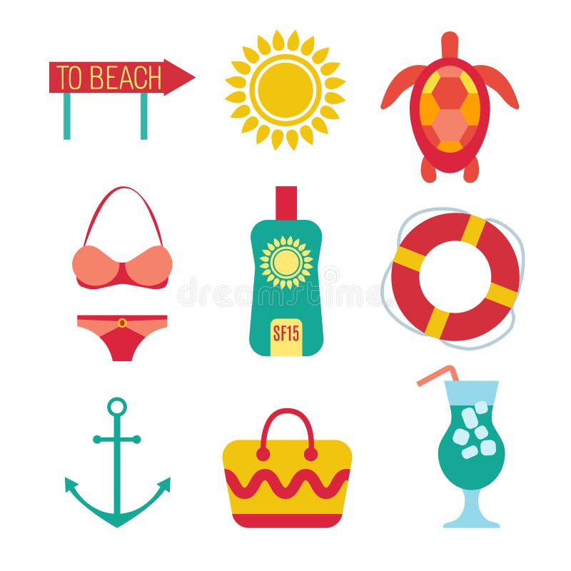 Icons of Travel, Summer in the Flat Style Stock Vector - Illustration ...